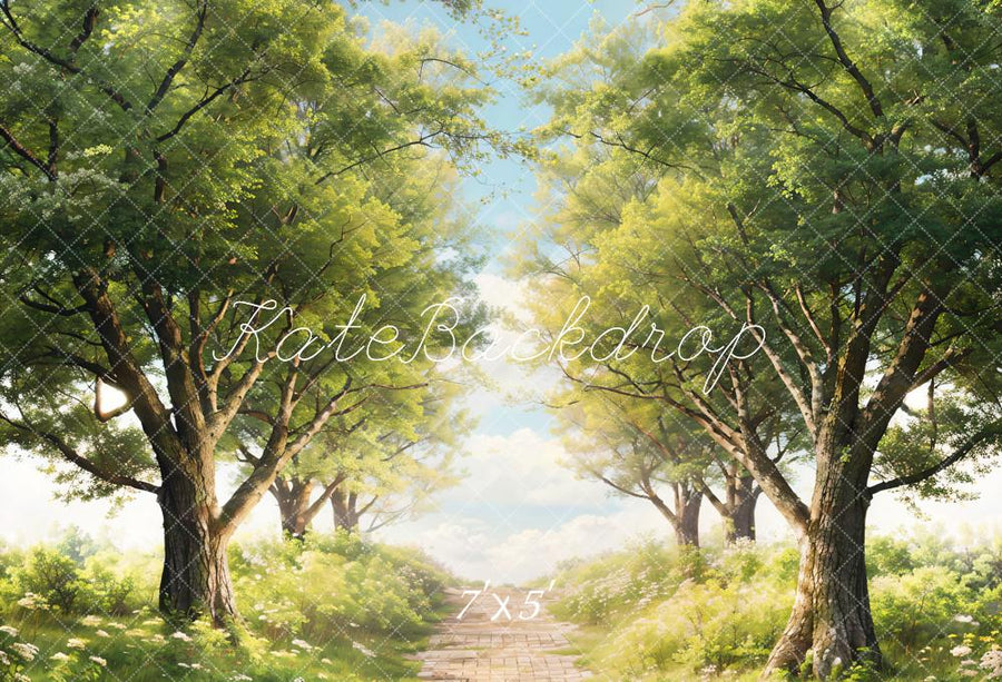 Kate Spring Green Trees Grass Path Backdrop Designed by Chain Photogra
