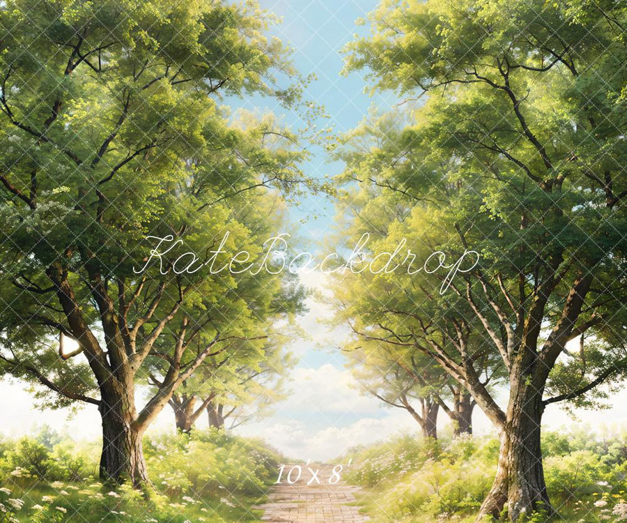 Kate Spring Green Trees Grass Path Backdrop Designed by Chain Photogra
