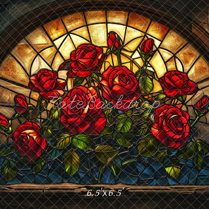 Vintage Stained Glass Rose Window Backdrop