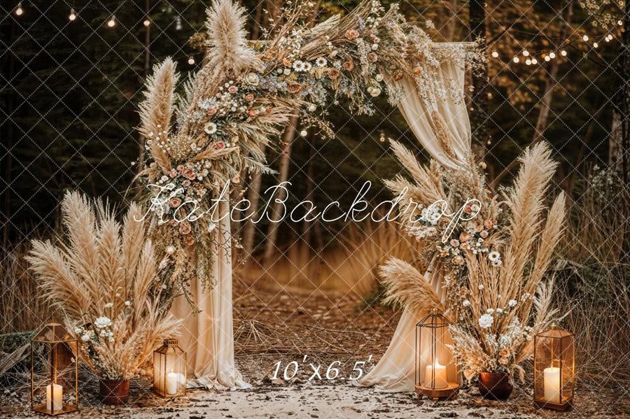 Rustic Pampas Grass Floral Arch Backdrop