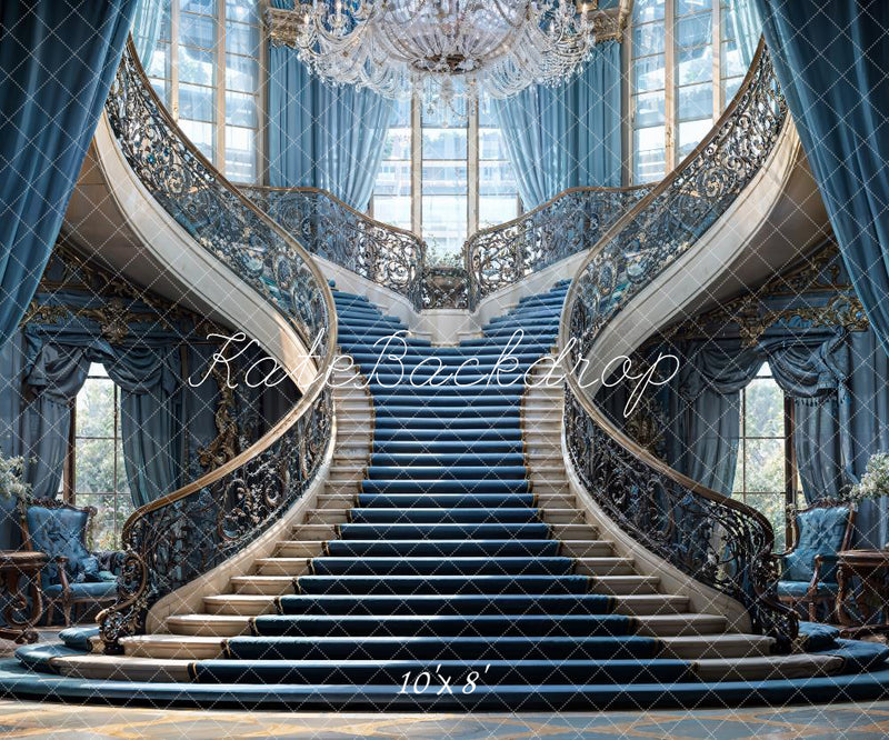 Elegant Grand Blue Staircase Backdrop