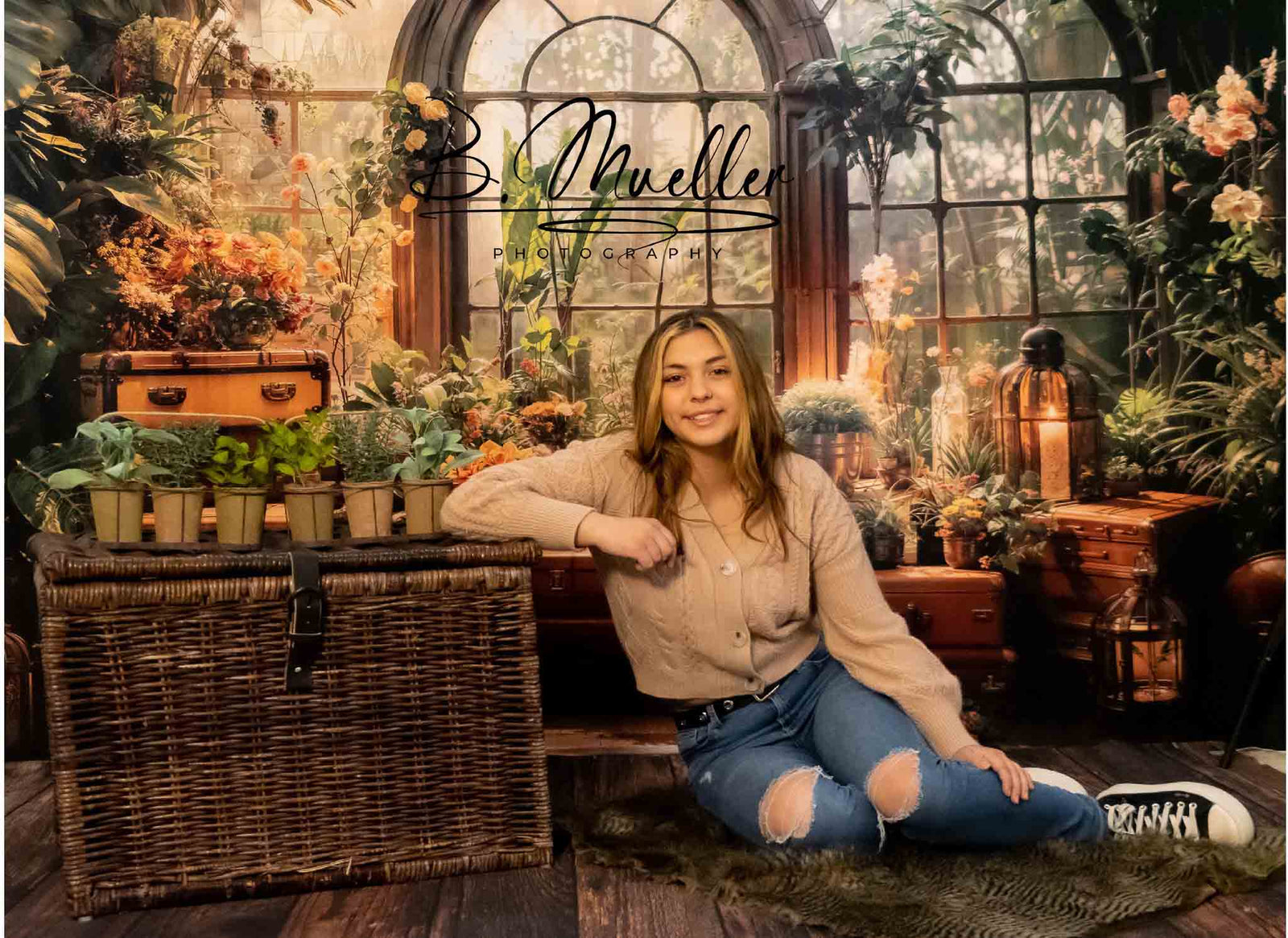 Vintage Greenhouse Botanical Window Backdrop