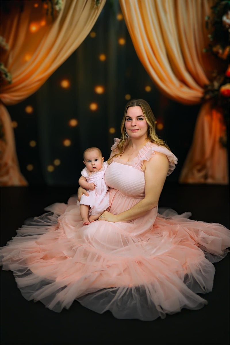 Elegant Peach Floral Twinkle Curtain Backdrop