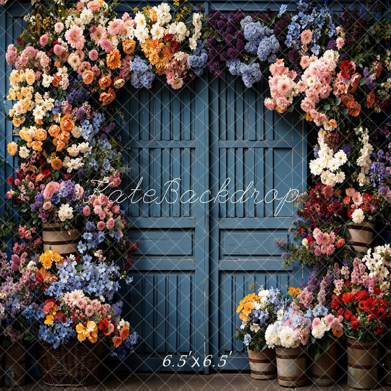 Rustic Blue Door Floral Arch Backdrop