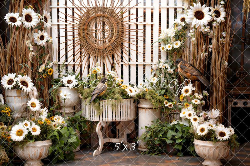Kate Spring White Daisy Bird Backdrop Designed by Emetselch