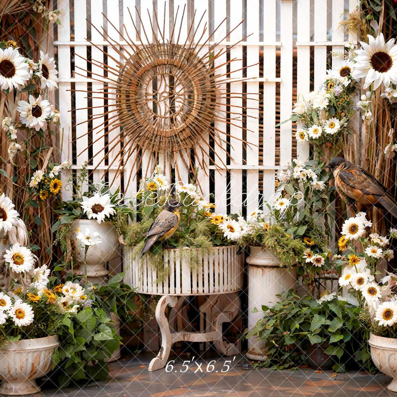 Kate Spring White Daisy Bird Backdrop Designed by Emetselch
