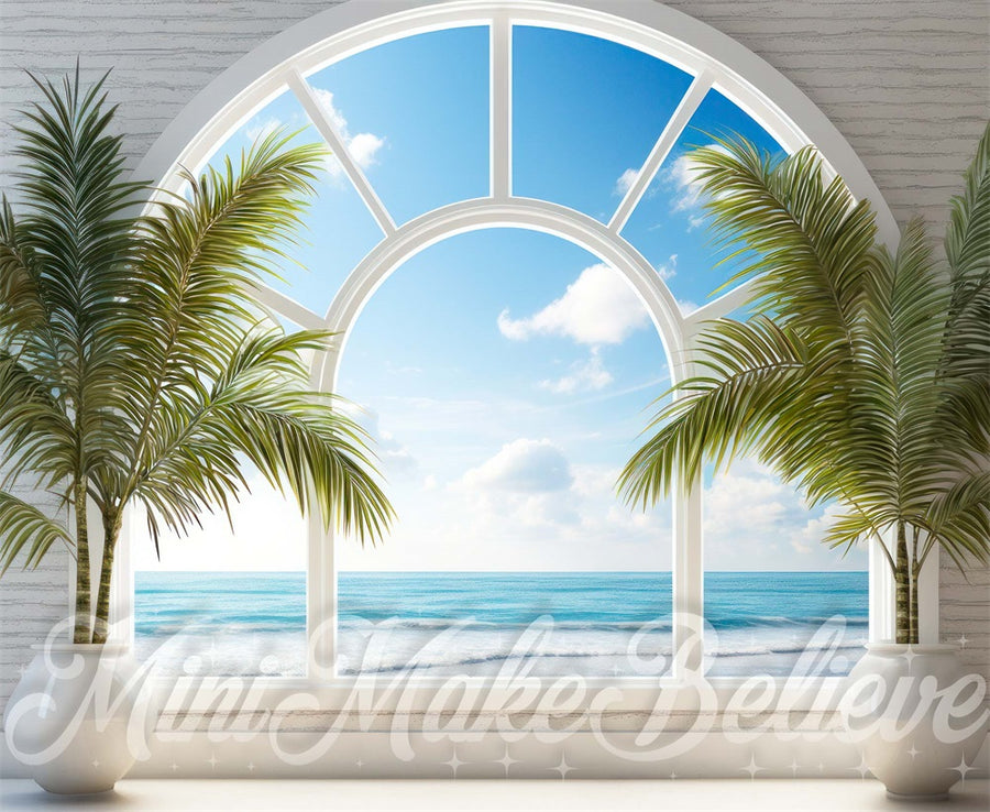 Tropical Ocean View Window Backdrop