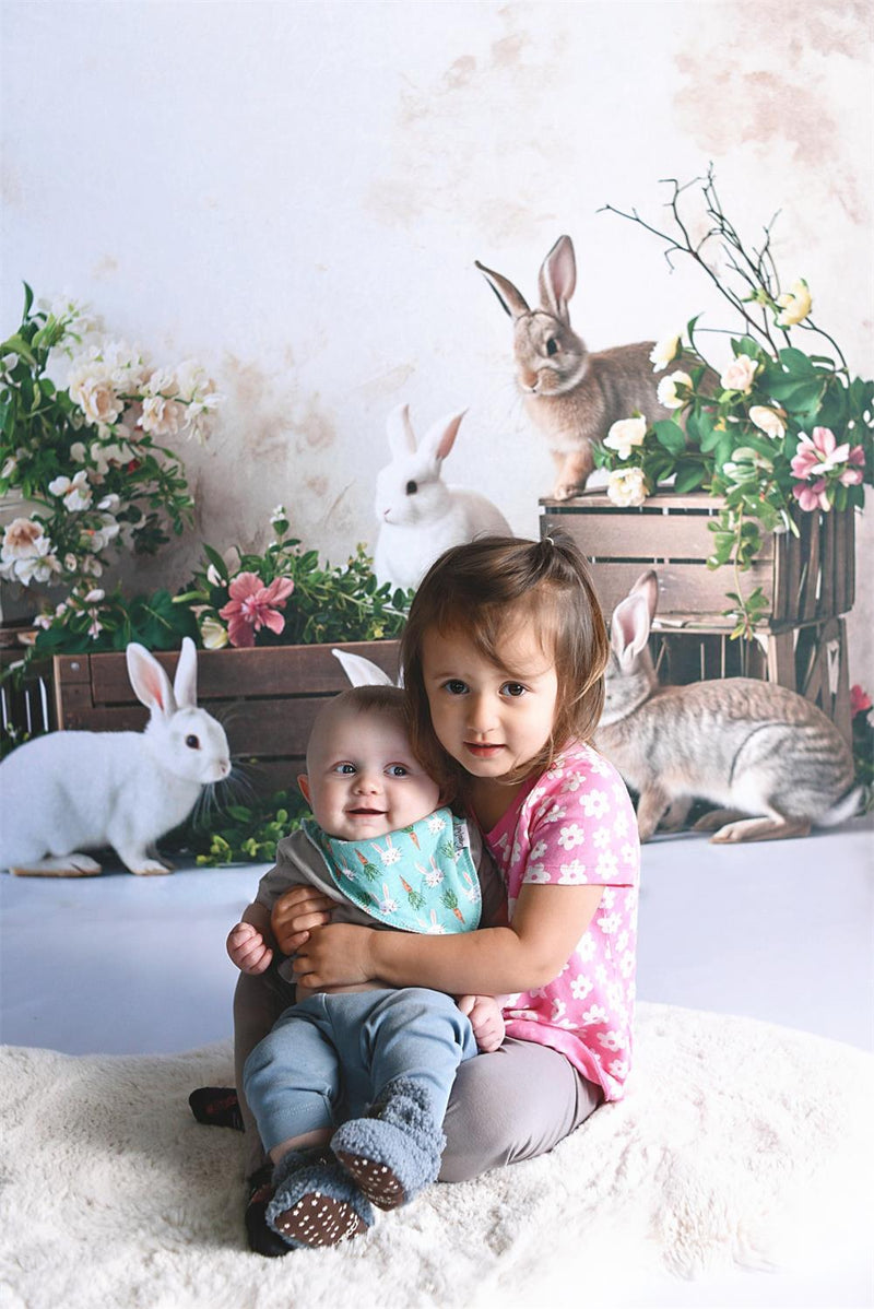 Rustic Floral Rabbit Garden Backdrop