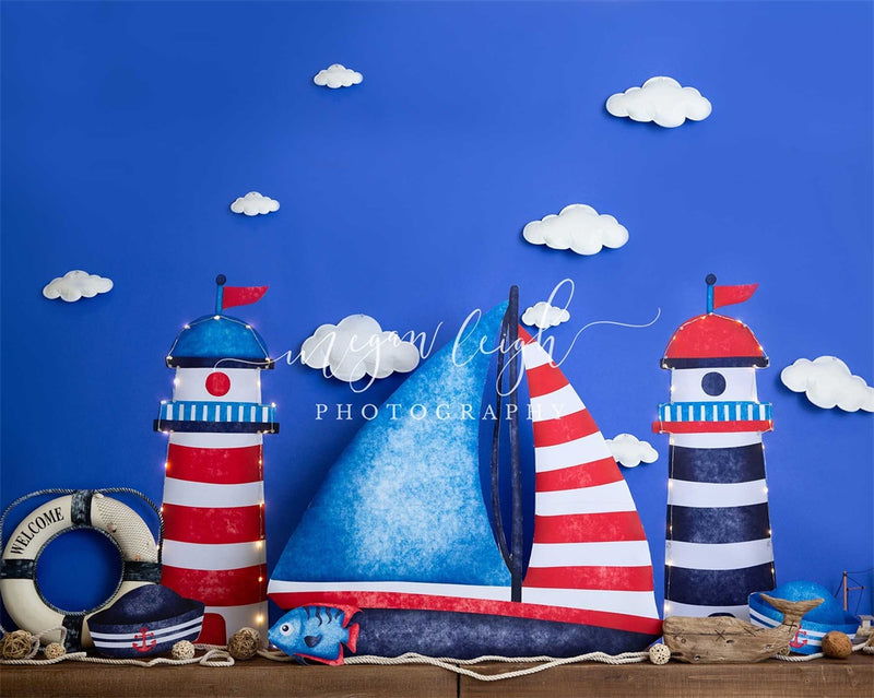 Nautical Lighthouse and Sailboat Backdrop