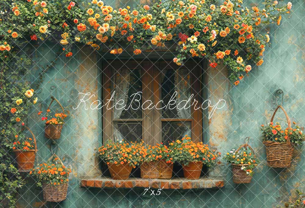 Rustic Window Floral Garden Backdrop