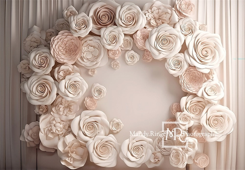 Elegant Ivory Floral Paper Rose Backdrop