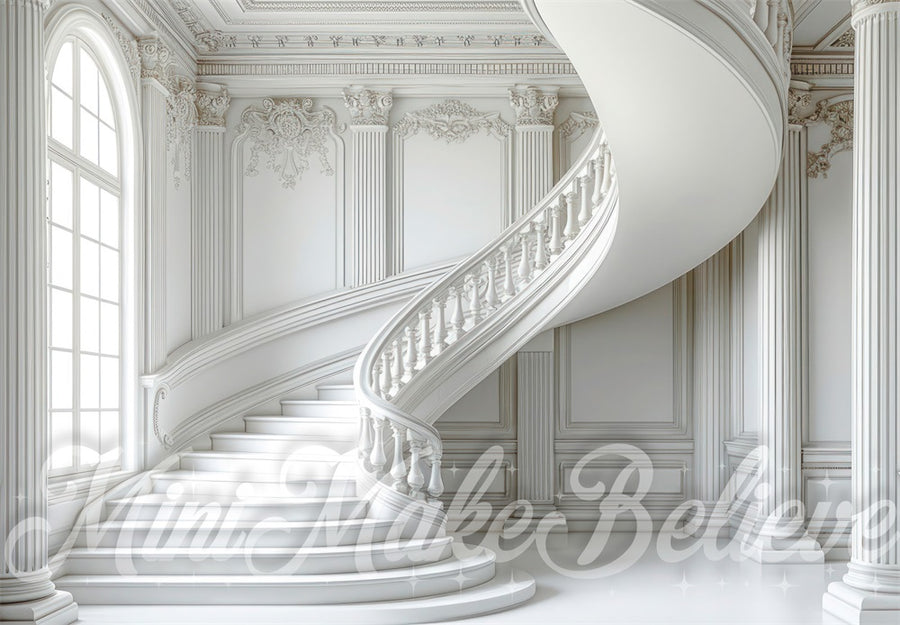 Elegant White Spiral Staircase Backdrop