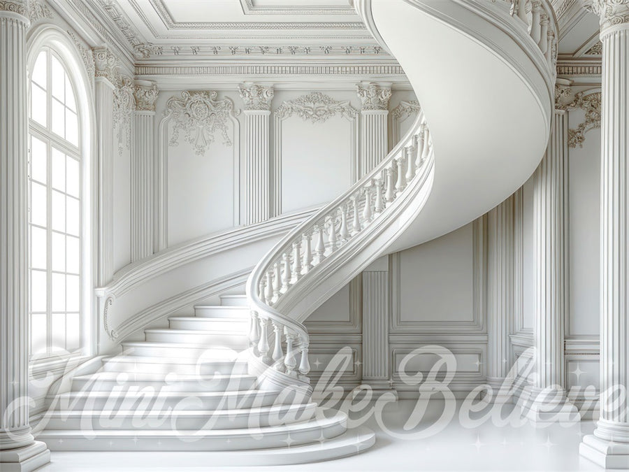 Elegant White Spiral Staircase Backdrop