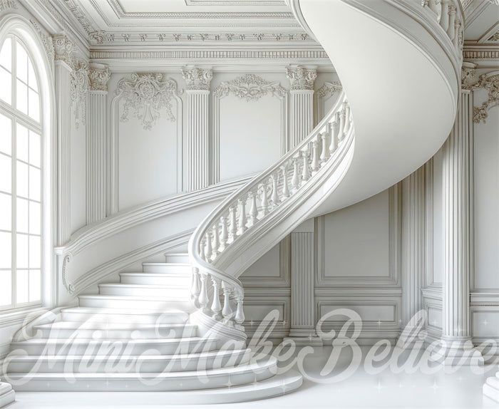 Elegant White Spiral Staircase Backdrop