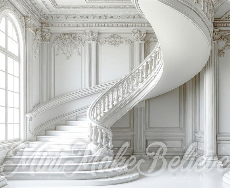 Elegant White Spiral Staircase Backdrop