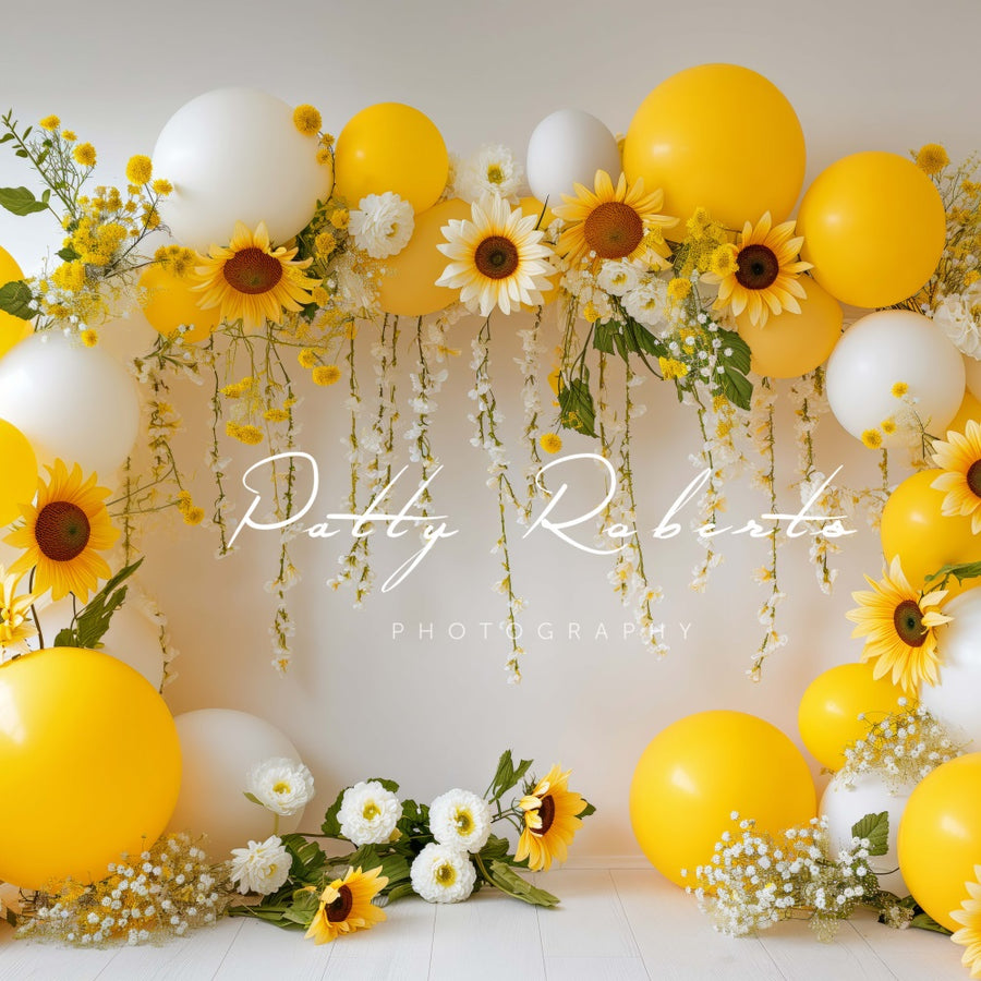 Sunny Yellow Balloon Floral Arch Backdrop