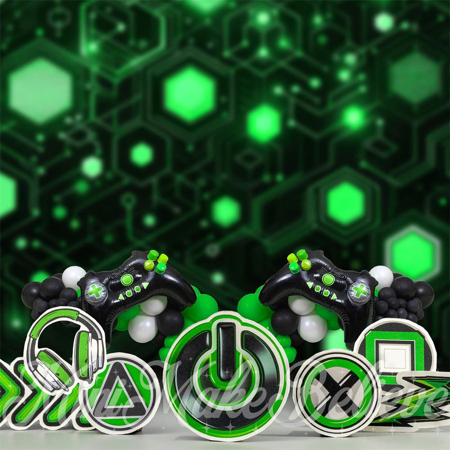 Neon Gaming Tech Hexagon Backdrop