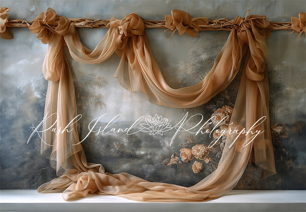 Kate Abstract Sandy Brown Curtain Fine Art Backdrop Designed by Laura