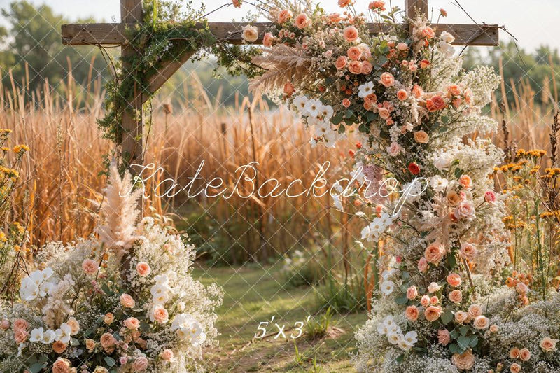 Kate Spring Meadow Reed Flower Wooden Door Backdrop Designed by Emetse
