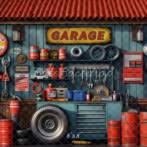 Vintage Garage Workshop Photo Backdrop