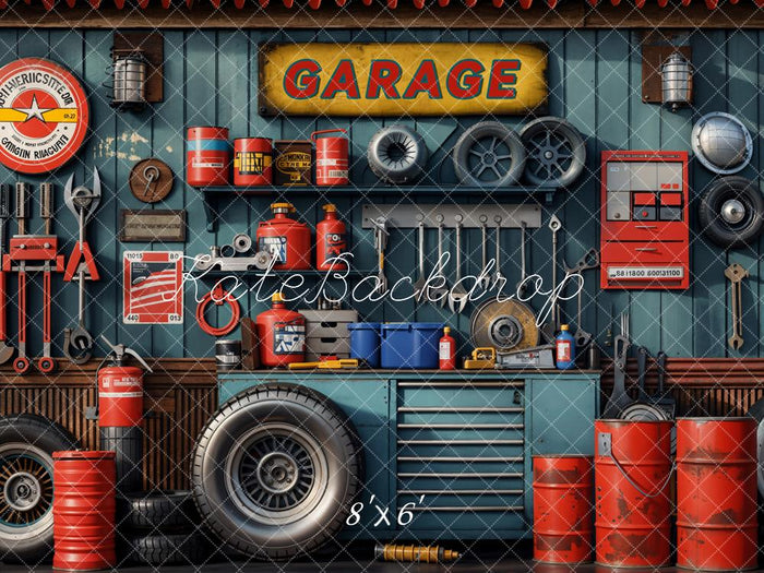 Vintage Garage Workshop Photo Backdrop
