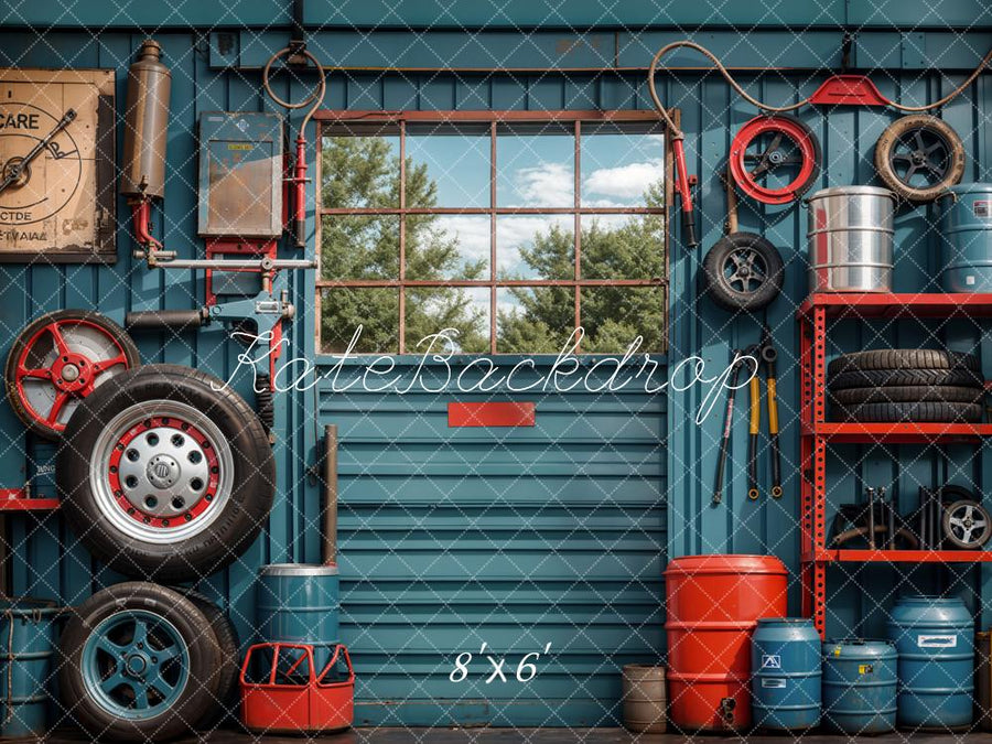 Vintage Industrial Garage Scene Backdrop