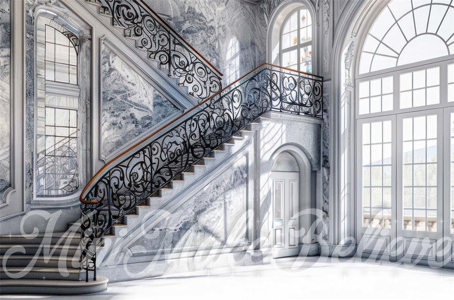 Elegant Marble Staircase Interior Backdrop