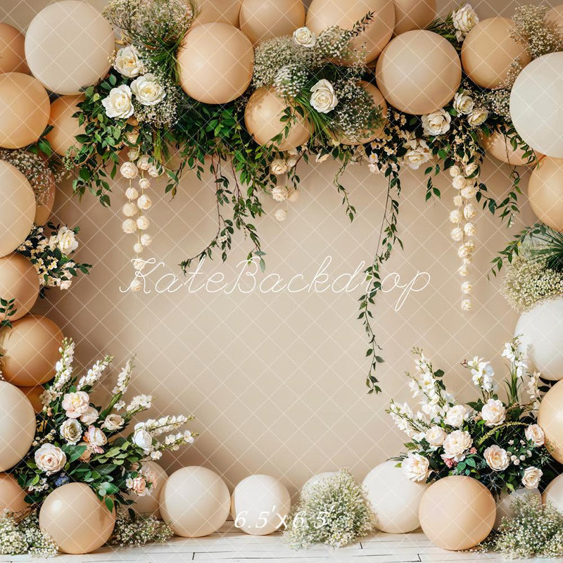 Elegant Neutral Floral Balloon Arch Backdrop