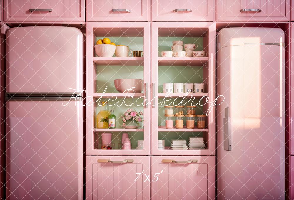 Vintage Pastel Pink Kitchen Cabinet Backdrop