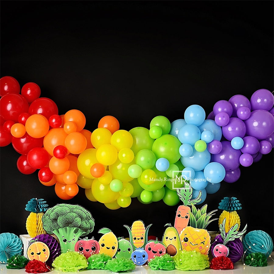 Kate Cartoon Fruits and Vegetables Colorful Rainbow Balloon Black Wall
