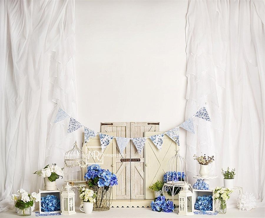 Rustic Vintage Blue Floral Celebration Backdrop