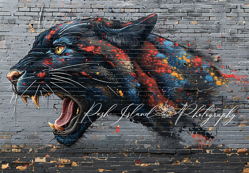 Vibrant Roaring Panther Urban Mural Backdrop