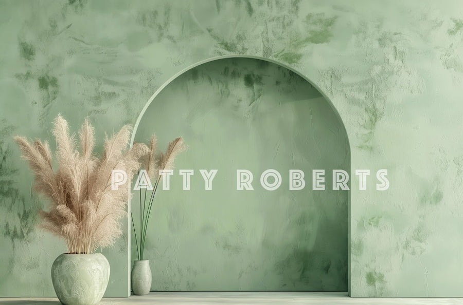 Kate Retro Boho Green Arch Wall Backdrop Designed by Patty Robert