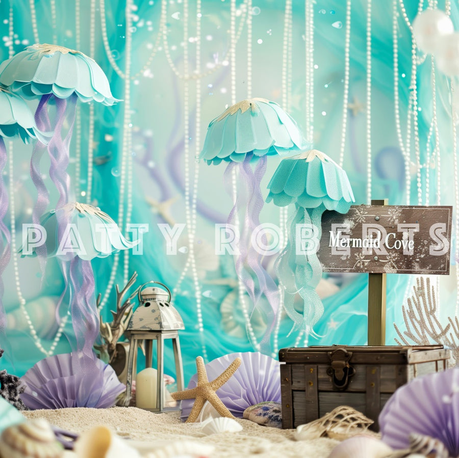 Kate Summer Undersea Green Jellyfish Mermaid Cove Backdrop Designed by