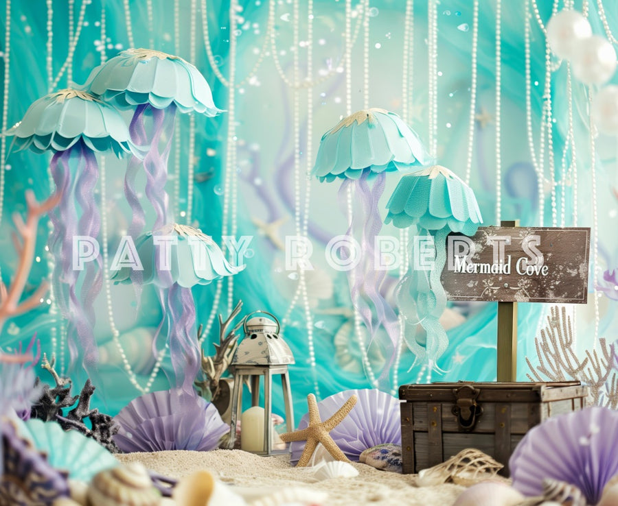 Kate Summer Undersea Green Jellyfish Mermaid Cove Backdrop Designed by