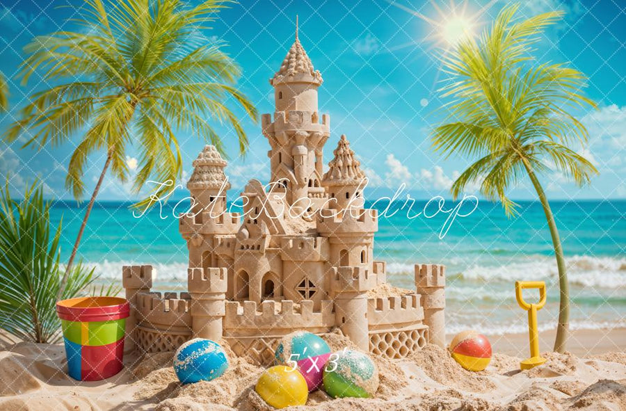 Sunset Beach Sandcastle Fantasy Backdrop