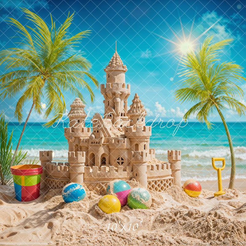 Sunset Beach Sandcastle Fantasy Backdrop