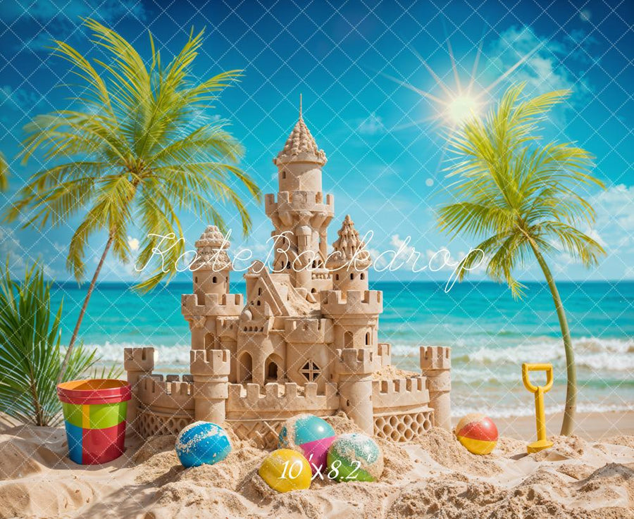 Sunset Beach Sandcastle Fantasy Backdrop