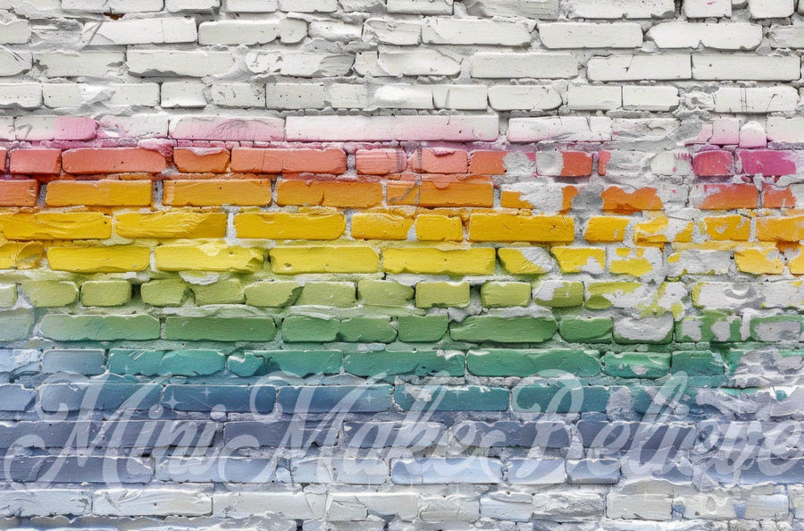 Vibrant Rainbow Painted Brick Wall Backdrop