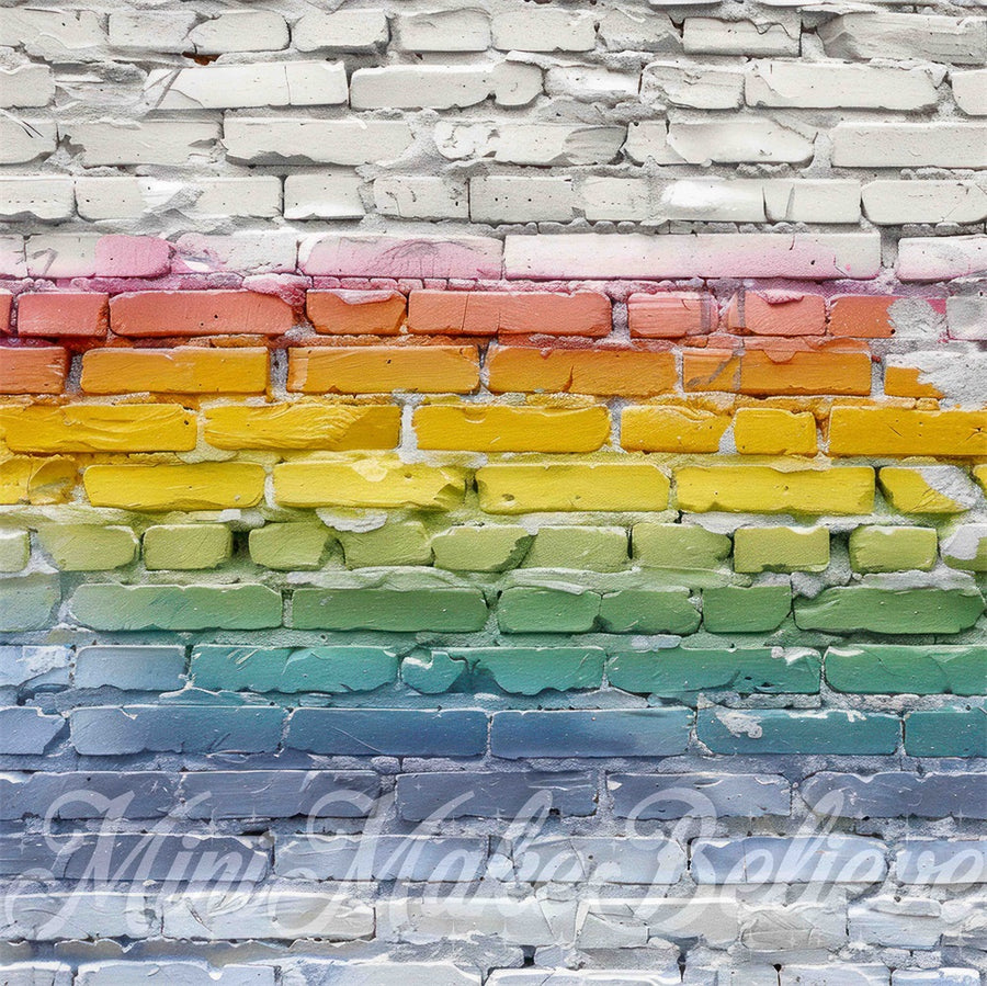 Vibrant Rainbow Painted Brick Wall Backdrop