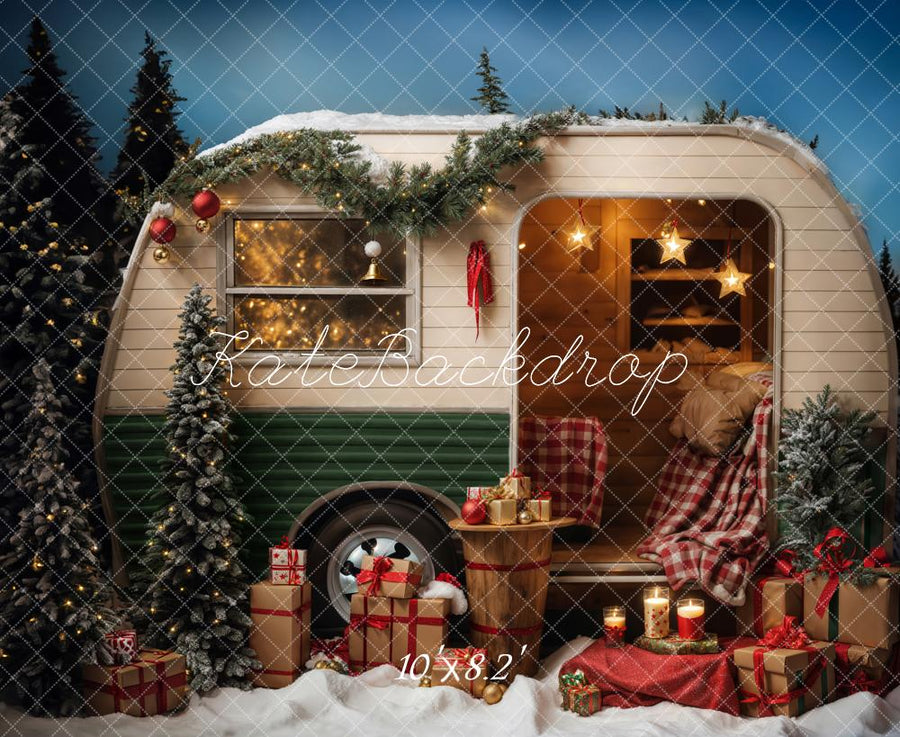Cozy Holiday Camper Christmas Backdrop