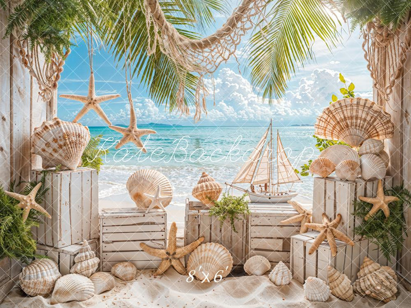 Coastal Seashells Nautical Beach Backdrop