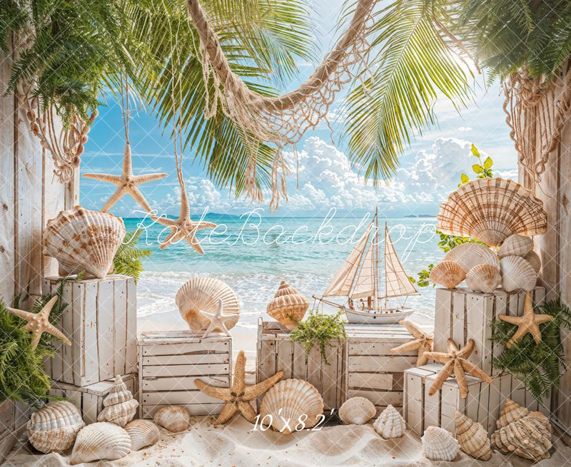 Coastal Seashells Nautical Beach Backdrop