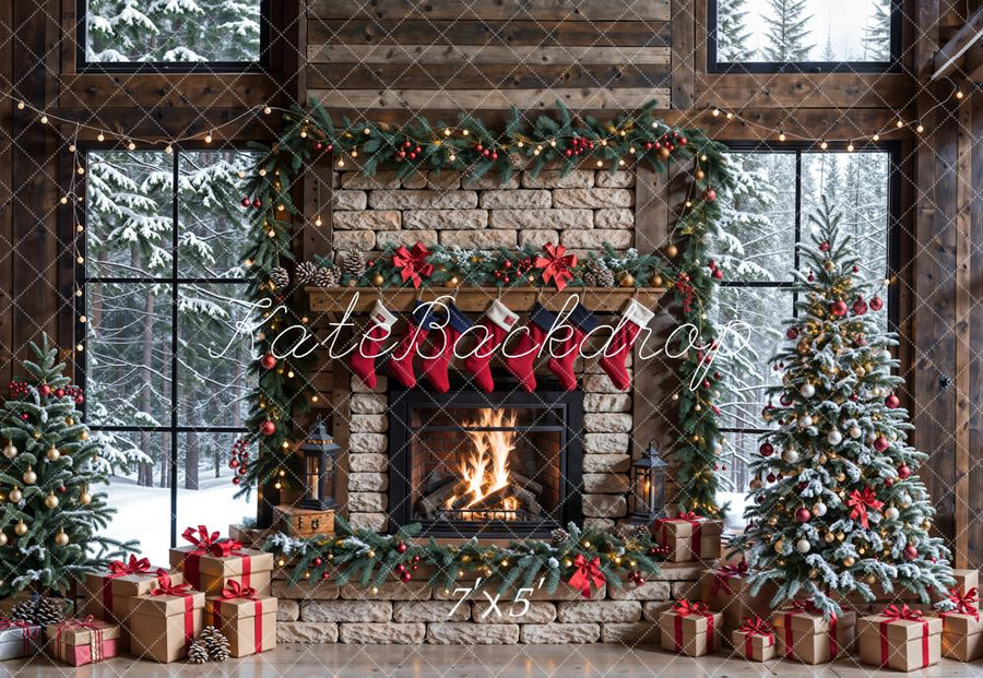 Cozy Rustic Winter Holiday Fireplace Backdrop