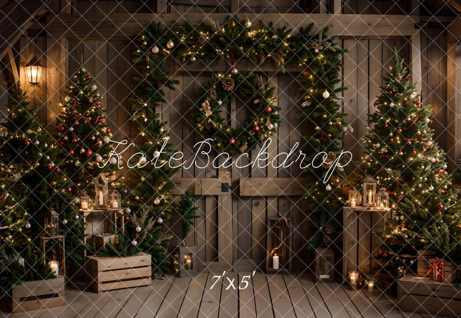 Cozy Rustic Christmas Evergreen Backdrop