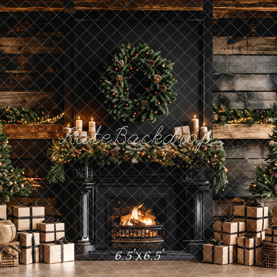 Cozy Rustic Christmas Fireplace Backdrop