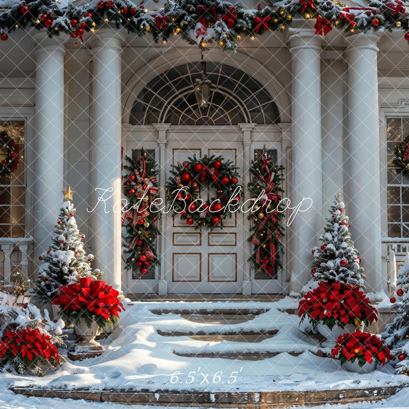 Elegant Snowy Holiday Mansion Backdrop