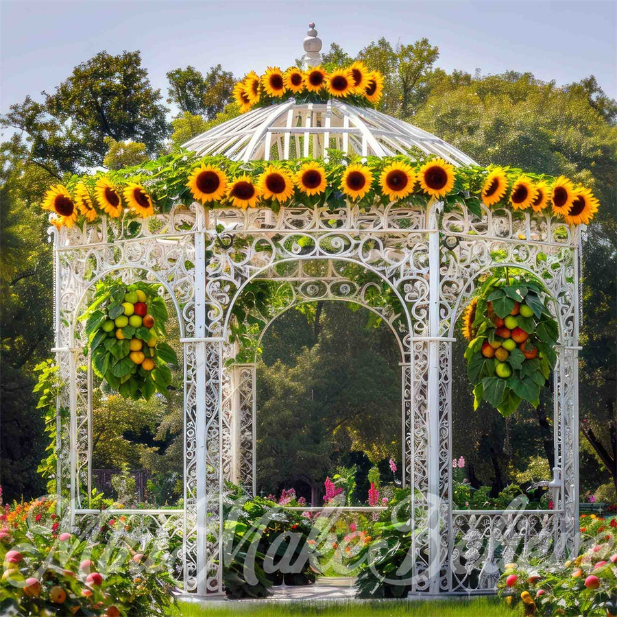 Sunflower Garden Vintage White Gazebo Backdrop