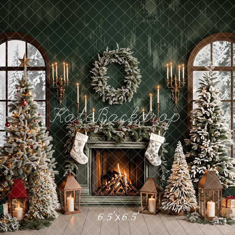 Cozy Winter Holiday Fireplace Backdrop
