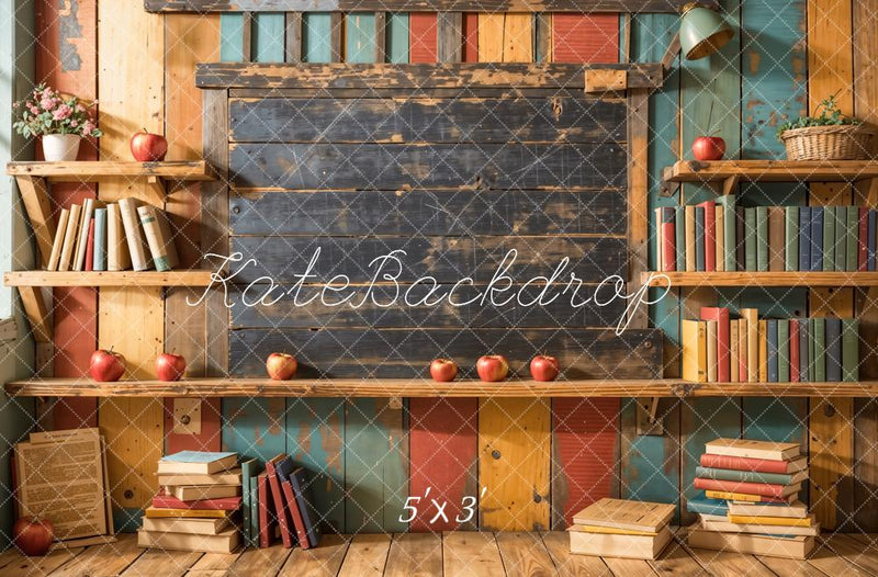 Rustic Vintage Library Wooden Backdrop